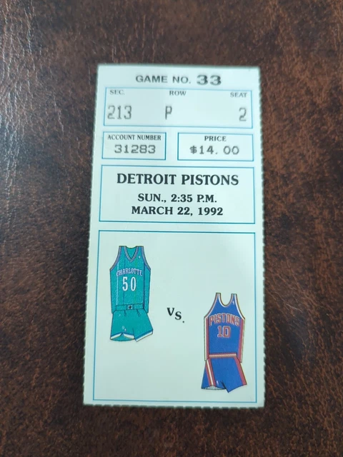 CHARLOTTE HORNETS DETROIT Pistons NBA Ticket Stub 3-22-92 Isiah Thomas ...