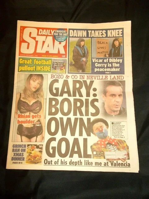 THE DAILY STAR Newspaper 07/12/20 December 7th 2020 Gary Neville Boris ...