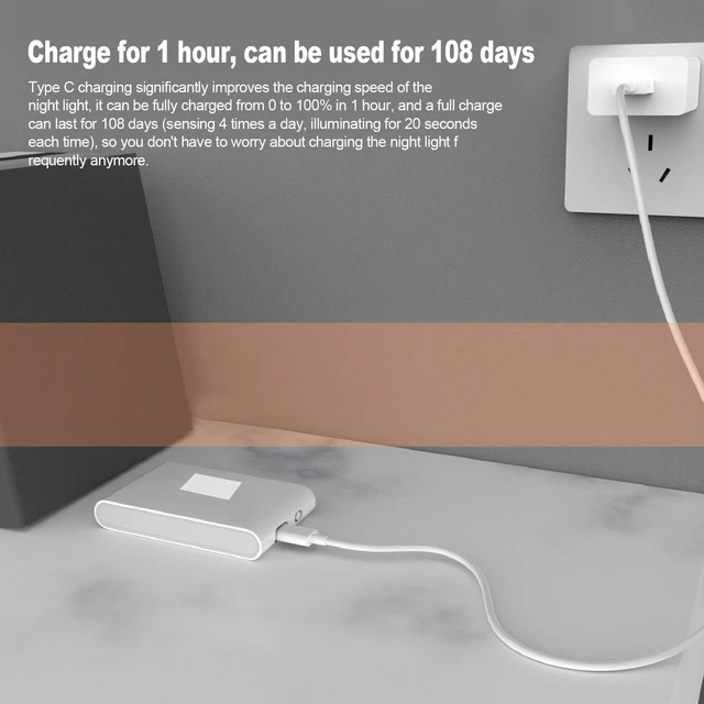 MAGNETIC NIGHT LIGHT Motion Sensor Type C Rechargeable LED 2700k Double ...