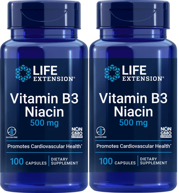 LIFE EXTENSION VITAMIN B3 Niacin 500 mg, 100 capsules (2 Bottle Pack) £ ...