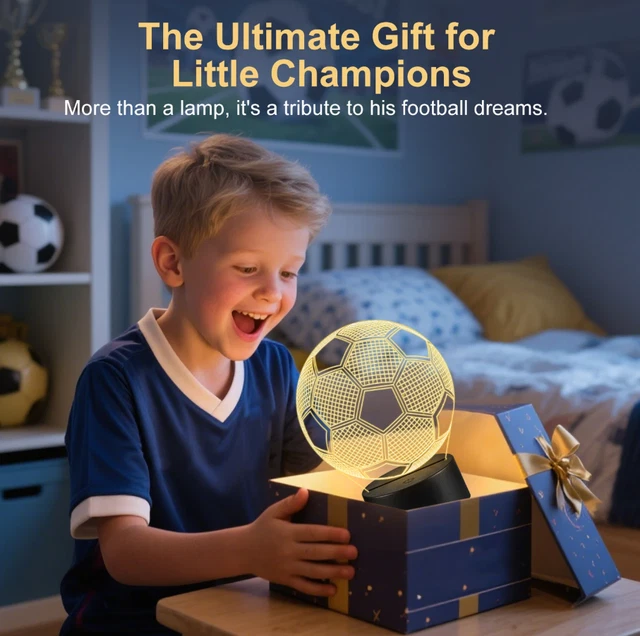 VIVREAL 3D LED Football Night Light Kids Bedroom Illusion Lamp 16 Color ...