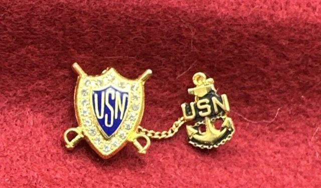WWII/2 US NAVY Anchor pin on chain to USN shield pin with crossed ...
