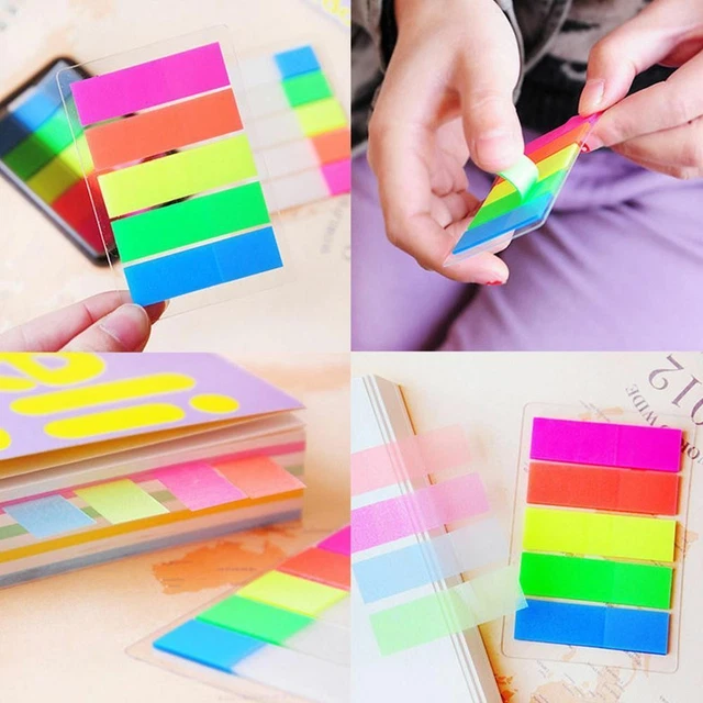 100X FLUORESCENT STICKY Notes Memo Flags Bookmark Sticker 5 Gifts ...