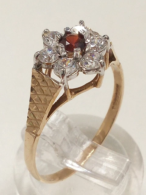 STUNNING 9CT YELLOW Gold 375 Ring Sparkling White & Red Stones ...
