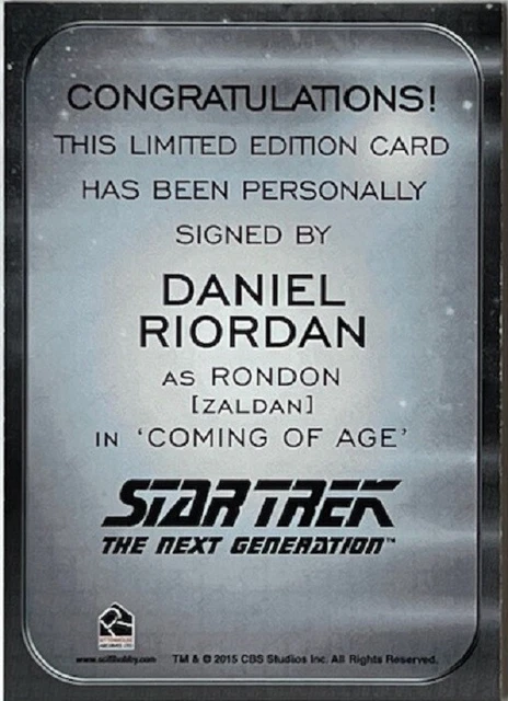 DANIEL RIORDAN AUTOGRAPH from Star Trek Next Generation Archives ...