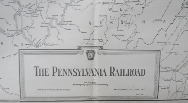 1956 PRR PENNSYLVANIA Railroad Route Wall Map Rail Track Chief Engineer ...