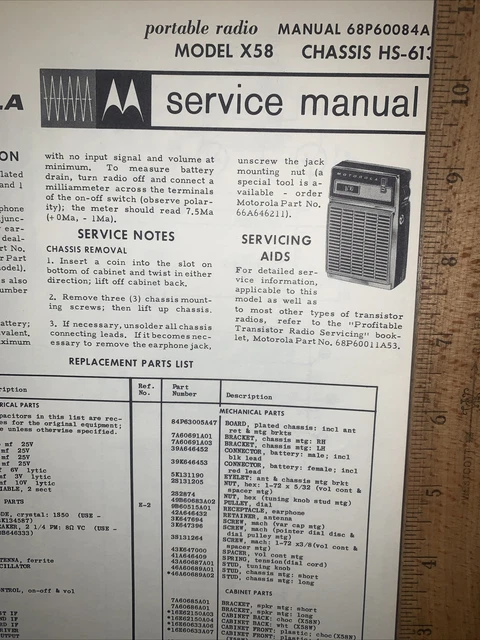 MOTOROLA RADIO MODEL 64X1 Service Manual,schematics, Parts List. Chasis ...