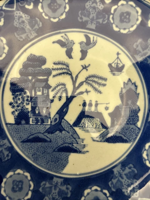 VINTAGE HAND PAINTED Chinese Blue And White Porcelain Pedestal Plate ...