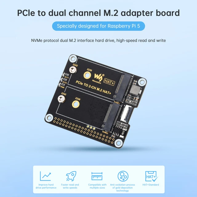 RASPBERRY PI 5TH Generation PCIe to Dual-Channel M.2 Hard Drive Expansion Board £27.59 - PicClick UK