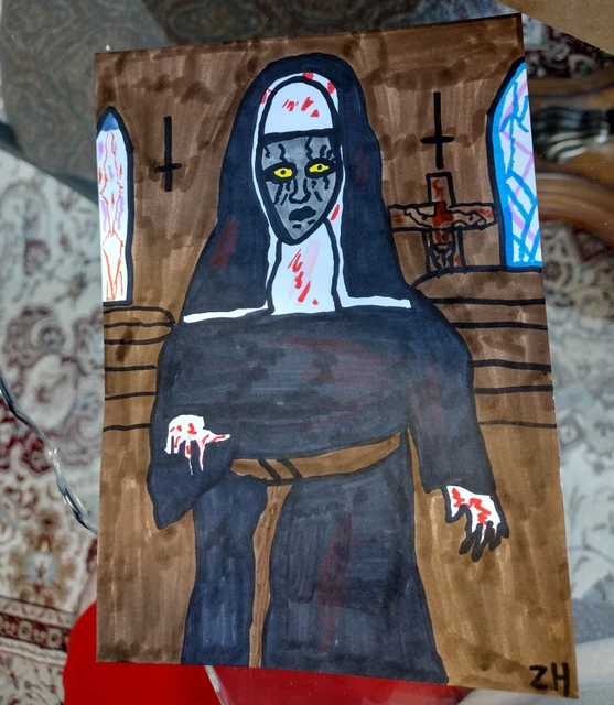 DRAWING THE CONJURING The Nun Valak Halloween Decor Art Church Neca ...