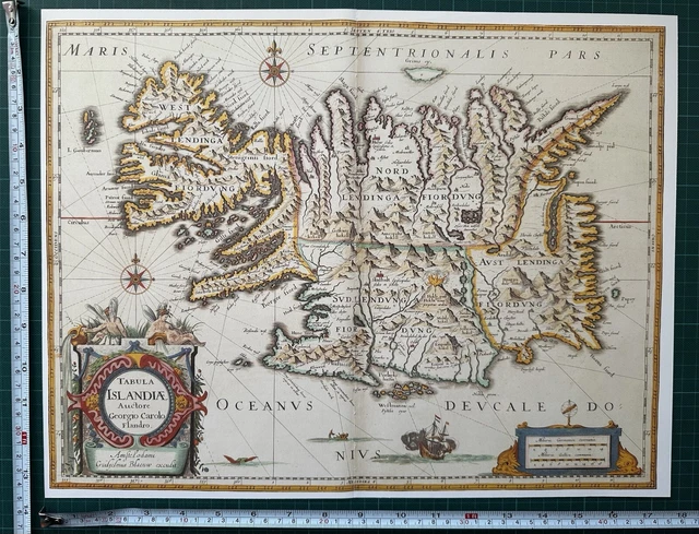 ANTIQUE HISTORIC VINTAGE Old Colour Poster Map of Iceland 1600s REPRINT Blaeu £5.99 - PicClick UK