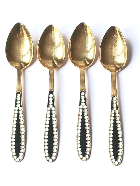 4 ALTE RUSSISCHE Teelöffel aus vergoldetem 916er Silber & Emaille, Mid-Century EUR 89,00 ...