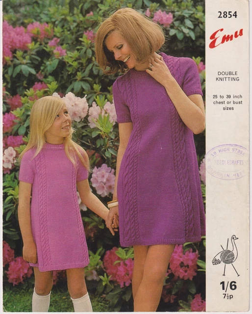 ORIGINAL VINTAGE EMU knitting pattern 2854 - Mother/daughter cabled ...