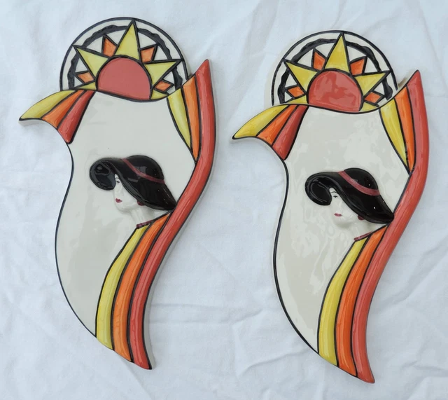 LORNA BAILEY ART Deco Lady Wall Plaques x 2 £200.00 - PicClick UK