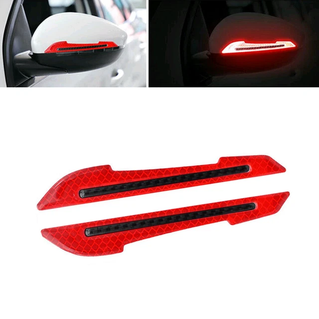 2× REFLECTIVE RED Car Side Mirror Warning Sticker Decal Molding Trim ...