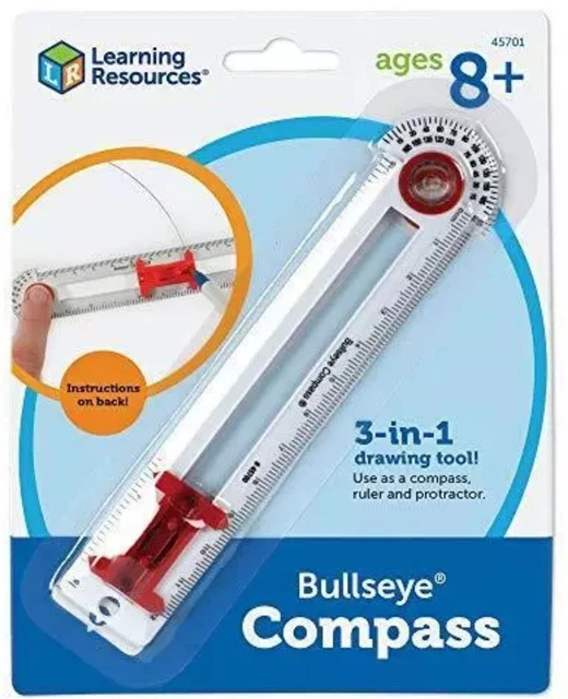 LEARNING RESOURCES SAFE-T Bullseye Compass, Ruler, Protractor, Early ...