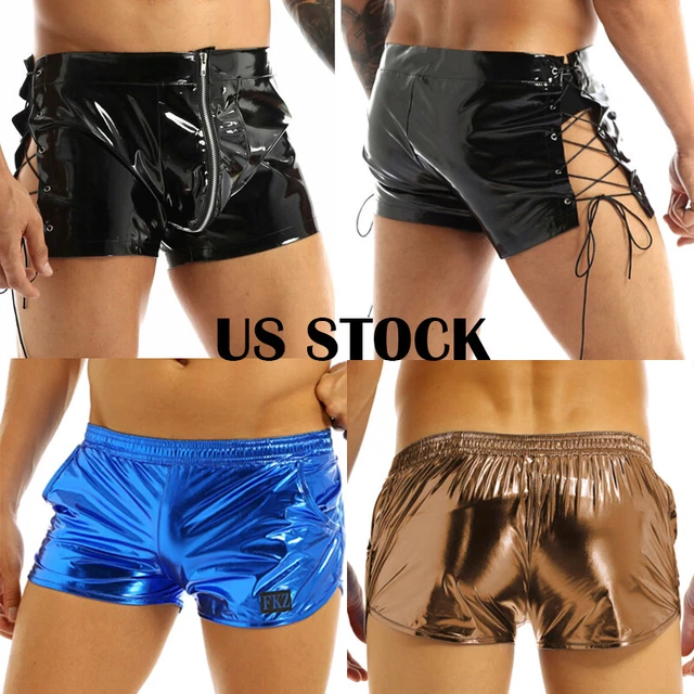 MENS SHINY METALLIC Boxer Shorts Leather Short Wetlook Clubwear ...