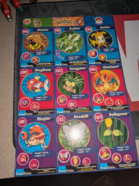 BURGER KING POKEMON #8 Master Trainer Set Uncut Sheet With Charizard ...