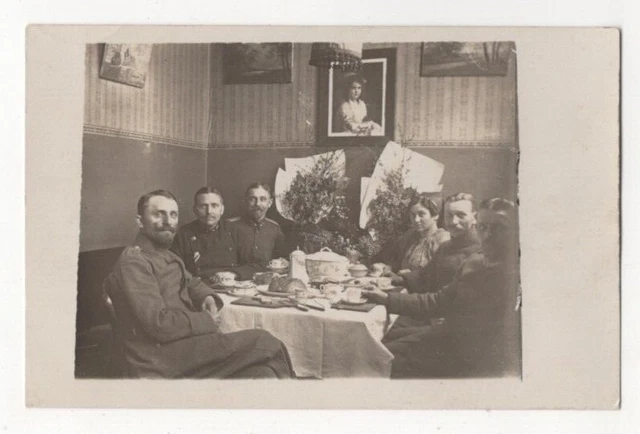 WW1 GERMAN SOLDIERS Eating At Table 1914-1918 Military Vintage RP ...