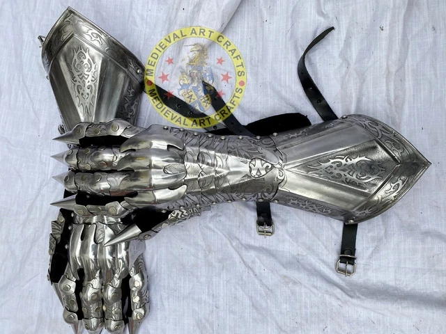 MEDIEVAL KNIGHT GAUNTLET Armor, fantasy Gloves Armor, Etching work, Sca ...
