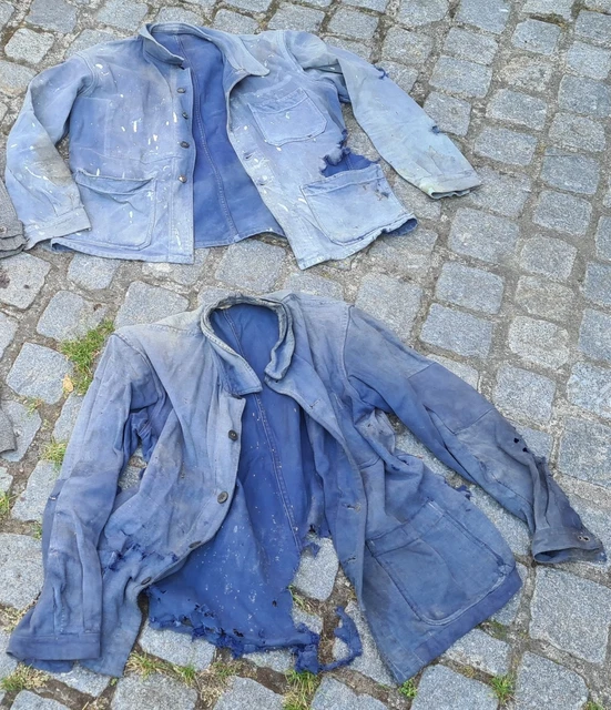 LOT DEUX VESTES de travail bleu très usagées collection EUR 20,00 ...