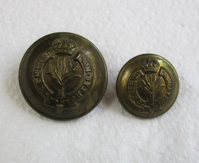 2X BRITISH ARMY:&WELSH GUARDS BRASS BUTTONS" (26mm-19mm, WW1-WW2 Period ...