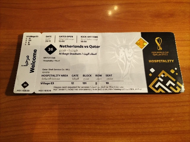 COLLECTOR'S TICKET HOSPITALITY FIFA WC World Cup Qatar 2022 Match 36 ...