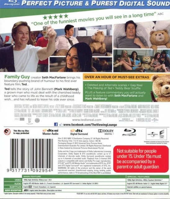TED - MARK Wahlberg Blu-ray (Region B) VGC $8.95 - PicClick AU