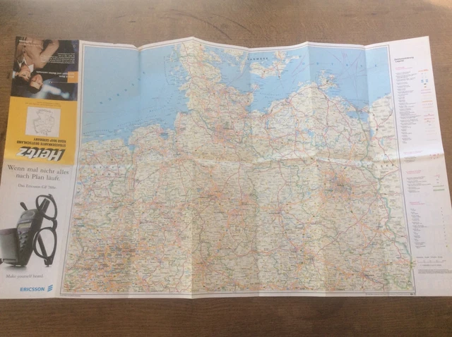 VINTAGE HERTZ ROAD Map of Germany Fold Out Wall Map £9.89 - PicClick UK
