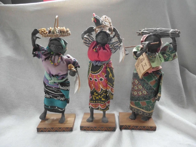 DOLLS OF ZIMBABWE TRISH SYER DOLLCRAFTS ~ 3 FEMALE FIGURES with BABIES ...