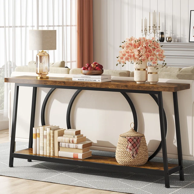 71& LONG NARROW Sofa Table with 2-Tier Storage, Rustic Entryway Console ...