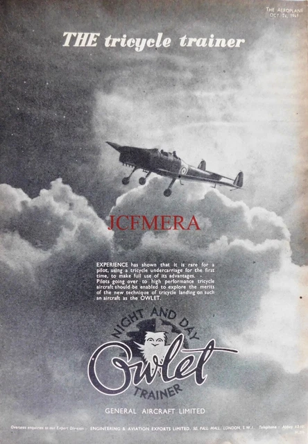 WW2 OWLET 3-WHEEL Night/Day Trainer Aircraft ADVERT #2 Vintage 1941 ...