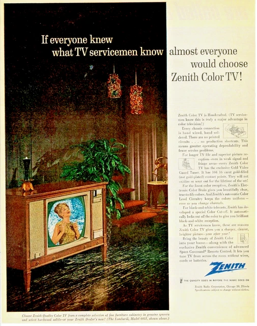 1971 ZENITH COLOR Television TV Lombardi Model 6051 Vintage Print Ad ...