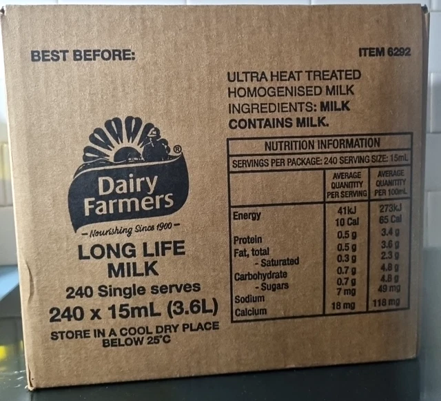 DAIRY FARMERS LONG Life Milk Portions UHT 15mL Carton 240 Bulk Box, $55 ...