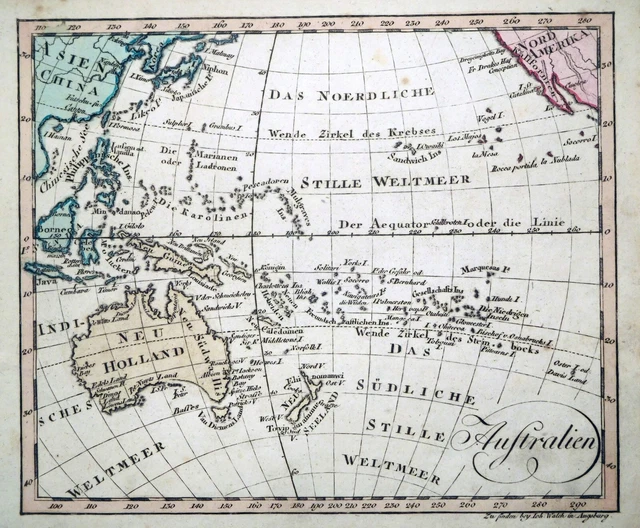 INCISIONE SU RAME, mappa Australia, Johann Walch, 1812, rara, Pacifico ...