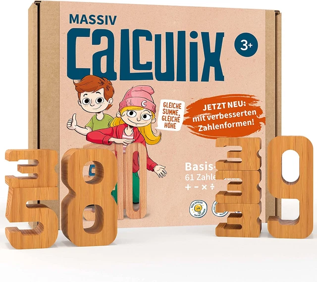 CALCULIX ZAHLENBAUSTEINE SPIELZEUG Holz Bausteine aus massiver Buche 3 ...