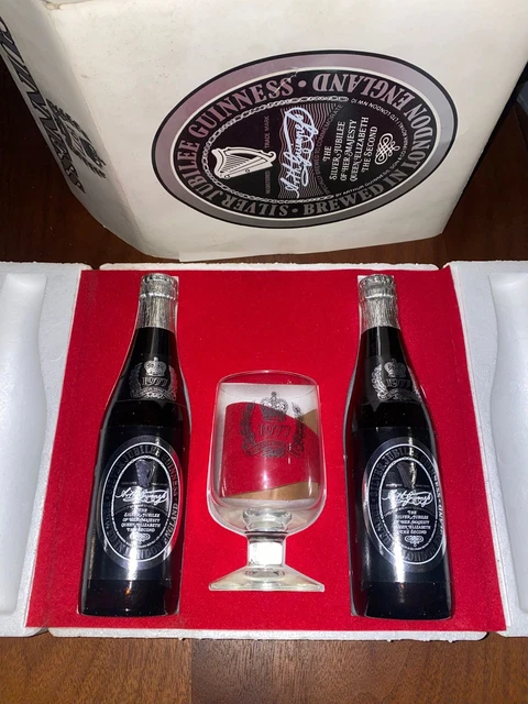 BOXED 1977 GUINNESS Queen Elizabeth II Silver Jubilee Commemorative Set ...