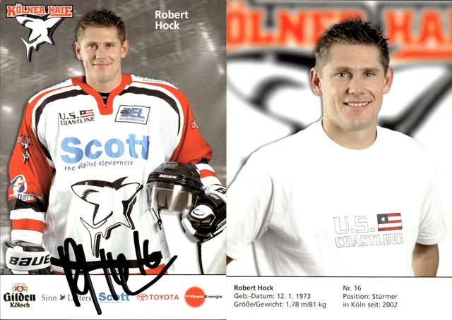 ROBERT HOCK 2 Autogramm AK Autogrammkarte Eishockey Kölner Haie KEC EUR ...