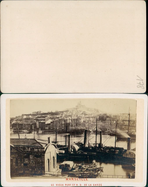 MARSEILLE, VIEUX PORT et Notre-Dame de la Garde Vintage CDV albumen carte de vis EUR 79,00 ...