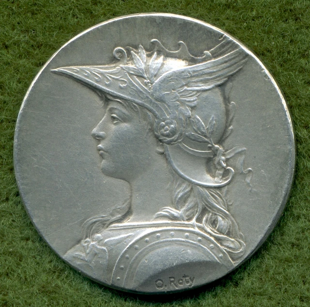 FRENCH ART NOUVEAU silver medal by Roty, Helmeted Marianne, Dining Club ...