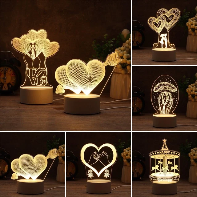 3D LED LIGHT Rabbit Heart Love Acrylic LED Night Lights Luminous Table ...