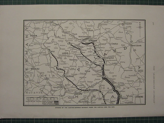 1915 WWI WW1 Map ~ Stages Of Austro-German Retreat From The Vistula ...