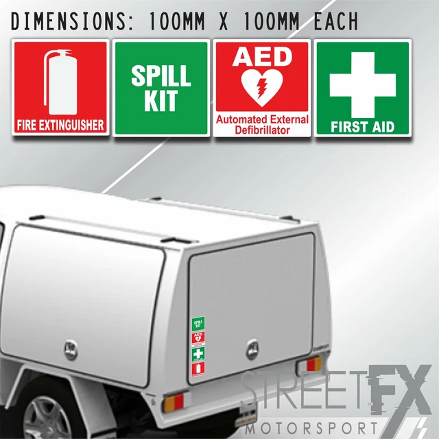 FIRE EXTINGUISHER FIRST Aid Spill AED Sticker Sign 100mm OHS WHS Safety ...