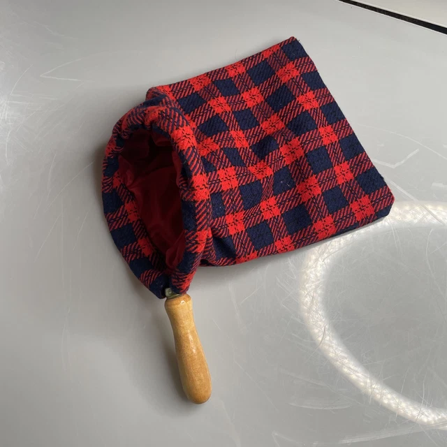 VINTAGE CHURCH TITHE Offering Collection Red Blue Cloth Bag Wooden ...