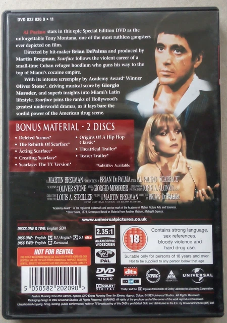 SCARFACE DVD FILM movie Al Pacino Brian DePalma 2 disc special edition ...