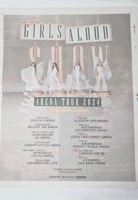 GIRLS ALOUD ARENA Tour Dates 2024 Newspaper Full Page Poster EUR 8,83 ...