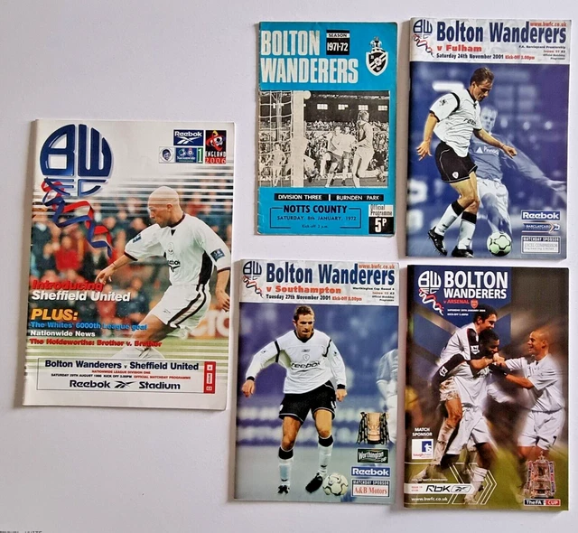 5 BOLTON WANDERERS football programmes - 71/72 to 05/06 seasons - all ...