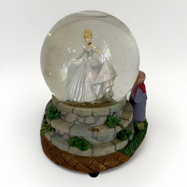 DISNEY CINDERELLA ROTATING Musical snow globe Fairy Godmother Vintage ...