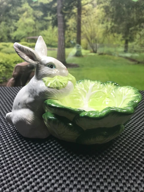 VINTAGE DEPT 56 Ceramic Bunny Rabbit Cabbage Candy Trinket Dish Dip ...
