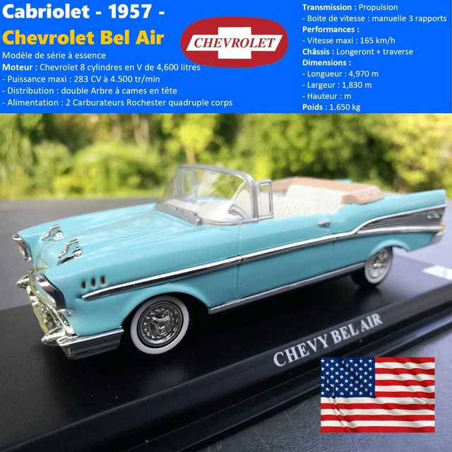 1/43, CABRIOLET 1957 Chevrolet Bel Air Auto C n°55 Del Prado +socle ...